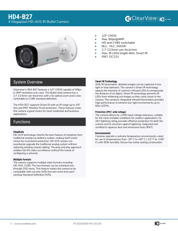 IC Realtime HD4-B27 4MP HD AVS IR Bullet Camera Datasheet | Manualzz