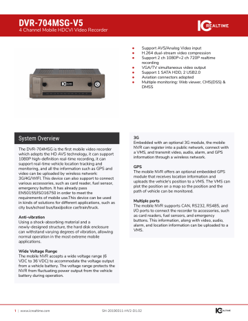 IC Realtime DVR-704MSG-V5 4 Channel Mobile Standalone HD-AVS DVR ...