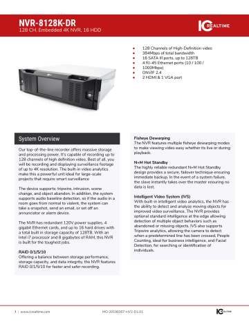 IC Realtime NVR-8128K-DR 128 Channel 3U 4K NVR Datasheet | Manualzz