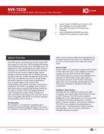 IC Realtime NVR-7532K 32 Channel 2U 4K NVR Datasheet | Manualzz