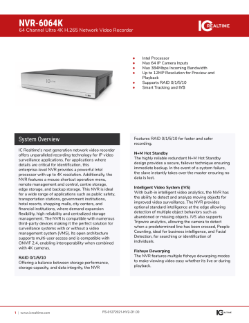 IC Realtime NVR-6064K 64 Channel 2U 4K NVR Datasheet | Manualzz