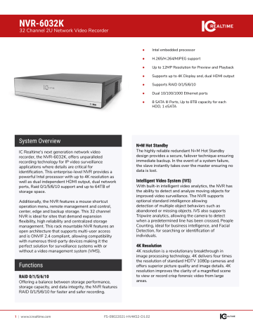 IC Realtime NVR-6032K 32 Channel 2U 4K NVR Datasheet | Manualzz