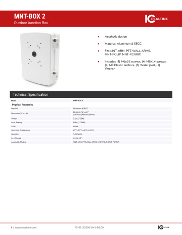 IC Realtime MNT-BOX 2 Outdoor Large Junction Box Datasheet | Manualzz