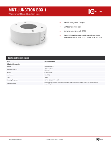 IC Realtime MNT-JUNCTION BOX 1 Round Junction Box Datasheet | Manualzz