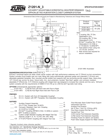 Zurn Z1201-NR3 0 GPF Toilet Carrier System Single Flush Toilet Tank ...