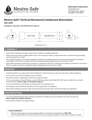 NEUTRA-SAFE CN2-220V Acidic Condensate Neutralizer for Vertical or ...