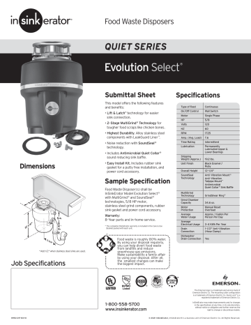 InSinkErator SELECTL&L W/CDK W/STP-DS Evolution Select Lift & Latch ...