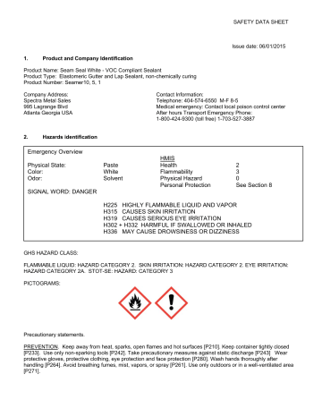 Spectra Metals SEAMERRT5 5 oz. Spectra Seam Sealer Instructions | Manualzz