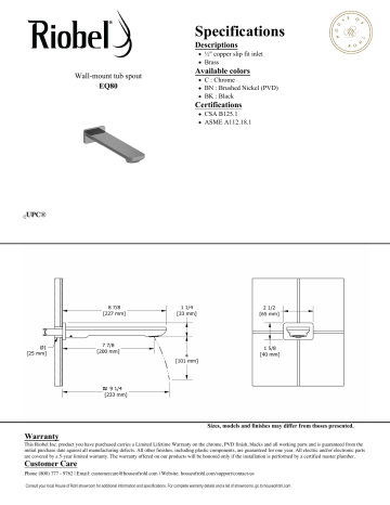 RIOBEL EQ80C Equinox Wall Mount Tub Spout Specification | Manualzz