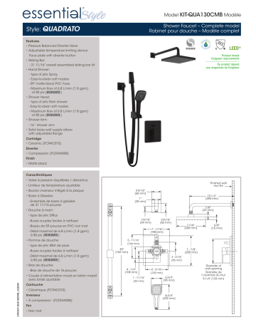 Keeney KIT-QUA130CMB Belanger 1-Spray Square Hand Shower and Showerhead ...