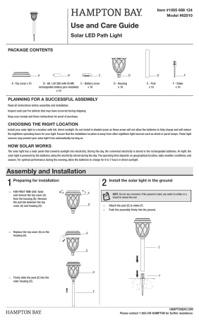 Hampton Bay 62010 Solar 6 Lumens Black Integrated LED Path Light ...