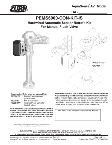 Zurn PEMS6000-26-G2 Sensor Assembly for ZEMS G2 Hardwired Sensor Water ...