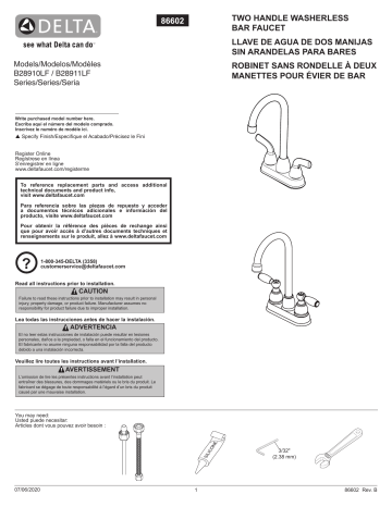 Delta B28911LF Foundations 2-Handle Bar Faucet installation Guide ...