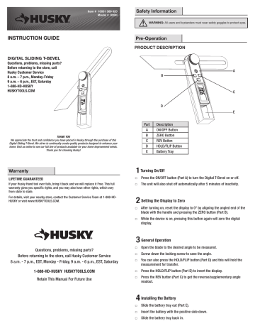 Husky 828H Digital Sliding T-Bevel/Angle Finder Instructions | Manualzz