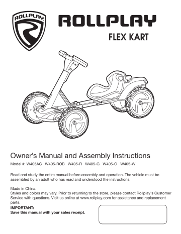 Rollplay W405-R FLEX Kart 6-Volt Battery Ride-On Vehicle Instructions ...
