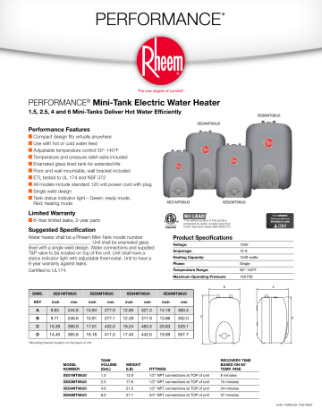 Rheem XE06MT06U0 MiniTank 120-Volt 6 Gal. Compact Point of Use Electric ...