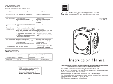 RCA RDR323 13 lb. Compact Clothes Dryer Installation Guide | Manualzz
