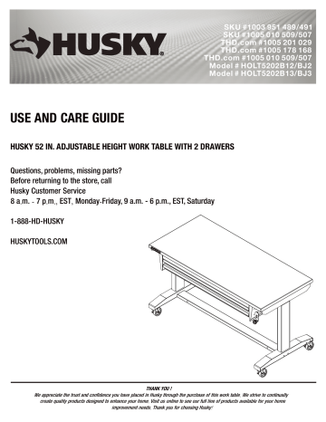 Husky HOLT5202B12 52 in. Adjustable Height Work Table Instructions ...
