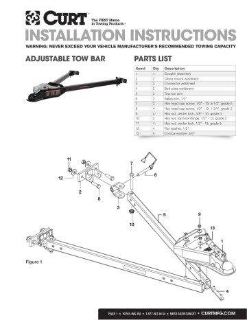 CURT 19745 Adjustable Tow Bar installation Guide | Manualzz