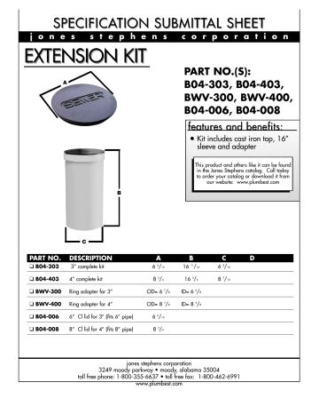 Jones Stephens B04303 Extension Kit Specification | Manualzz