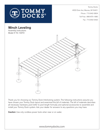 Tommy Docks TD-10072 Winch Leveling System Instructions | Manualzz