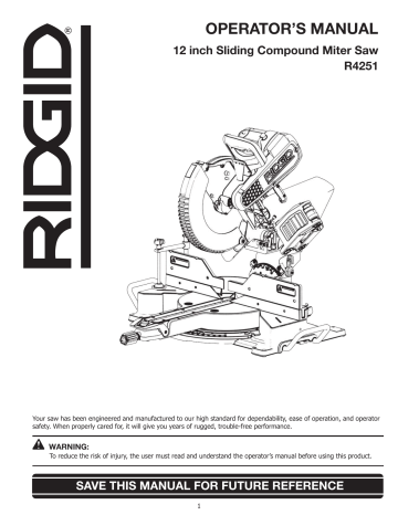 RIDGID R4251 12 in. Dual Bevel Sliding Miter Saw Use and Care Manual | Manualzz
