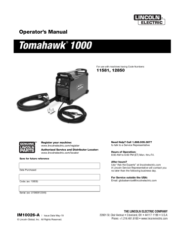 Lincoln Electric K2808-1 Tomahawk 1000, 60 Amp 230-Volt Plasma Cutter ...
