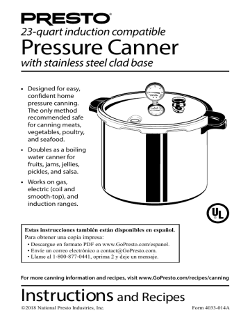 Presto 01784 23 qt. Aluminum Pressure Canner Instructions | Manualzz