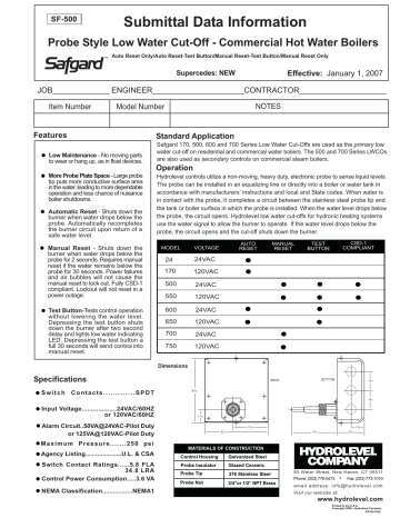 Hydrolevel 45-550 Safegard 500-Series 120-Volt Low Water Cut Off for Hot Water Oil Boiler ...