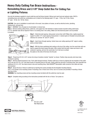 Raco 937 RETRO-BRACE installation Guide | Manualzz