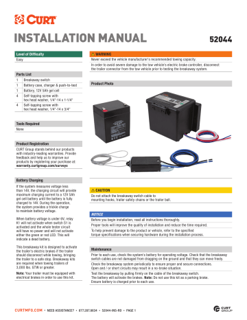 CURT 52044 Push-to-Test Breakaway Kit installation Guide | Manualzz