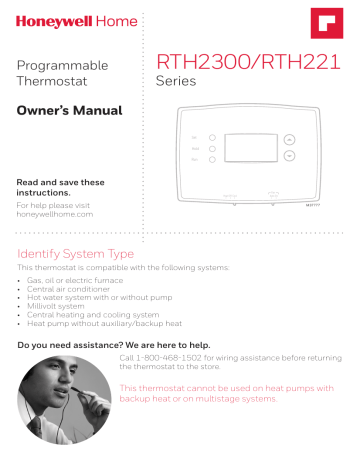 Honeywell Home RTH221B 1-Week Programmable Thermostat User guide | Manualzz