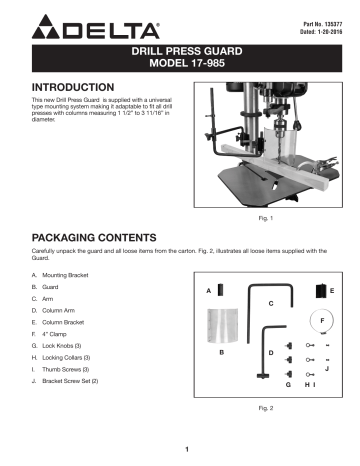 Delta 17-985 Drill Press Safety Guard Use and Care Manual | Manualzz