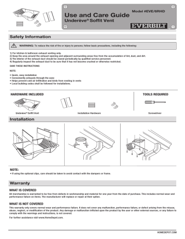 Everbilt EVE/6HD Soffit Exhaust Vent Instructions | Manualzz