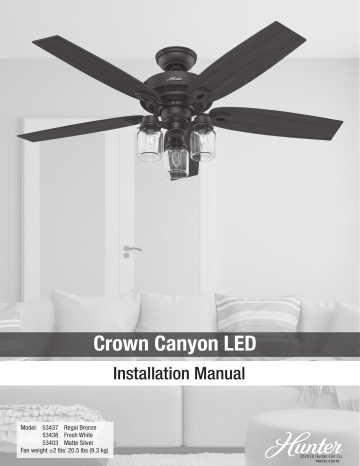 Hunter 53403 Crown Canyon 52 in. LED Indoor Matte Nickel Ceiling Fan ...