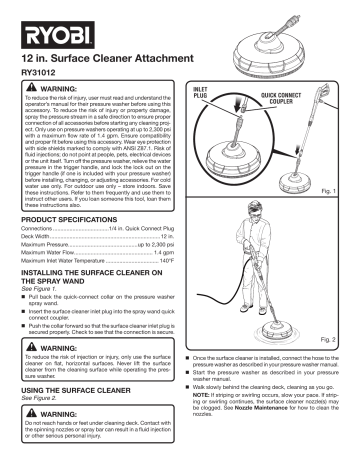 RYOBI RY31012 12 in. 2,300 PSI Electric Pressure Washers Surface ...