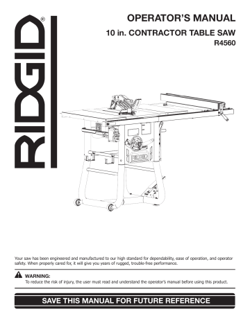 RIDGID R4560 10 in. Contractor Table Saw User guide | Manualzz