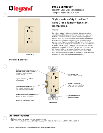 Legrand TR26352RNICC6 radiant 20 Amp 125-Volt Spec Grade Tamper Heavy ...