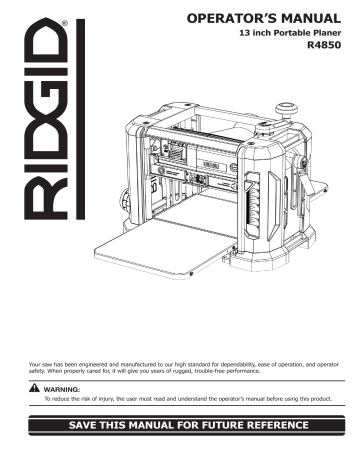 RIDGID R4850 3-Blade Planer Use and Care Manual | Manualzz
