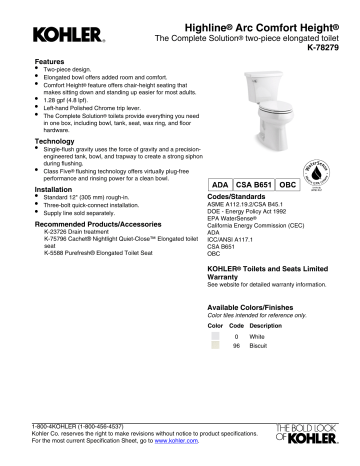 Kohler K-78279-6-0 Highline Arc the Complete Solution 2-Piece 1.28 GPF ...