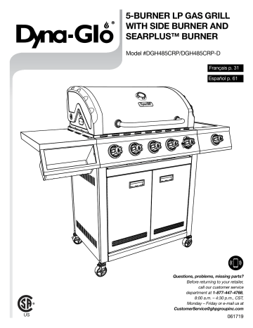 Dyna-Glo DGH485CRP 5-Burner Propane Gas Grill Assembly Instructions ...