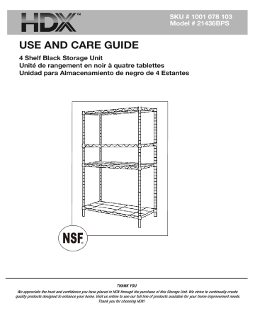 HDX 21436BPS 4-Tier Steel Wire Shelving Unit User guide | Manualzz