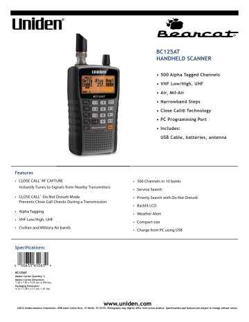 Uniden BC125AT Handheld Scanner Specification | Manualzz