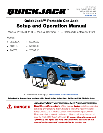 QUICKJACK 7000TL AC-110 Portable Car Lift 7,000 lbs. Capacity ...