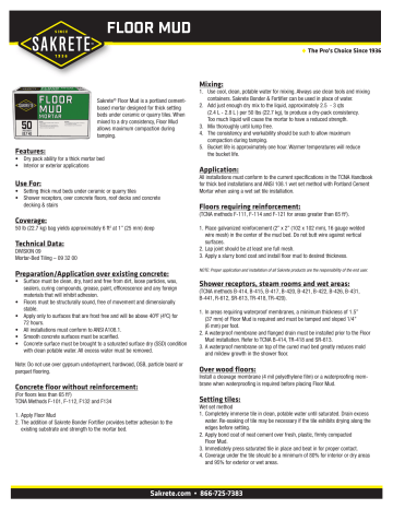SAKRETE 100068447 50 lbs. Deck Mud Cement Instructions | Manualzz