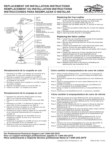 K2 PAWP00003K Leather Pitcher Pump Repair Kit Mode d'emploi | Manualzz