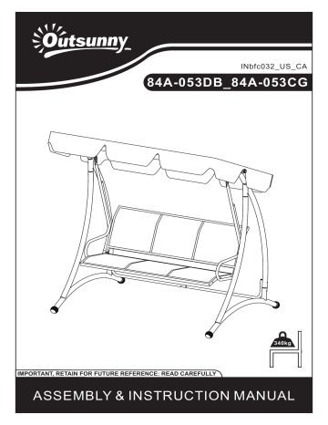 Outsunny 84A-053CG 3 Person Grey Metal Patio Swing Seats, Porch Swing User guide | Manualzz
