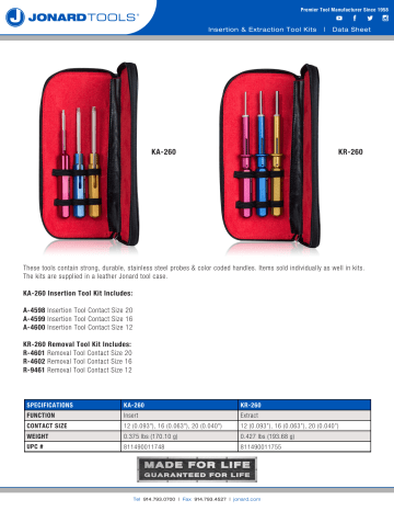 Jonard KR-260 Removal Tool Kit Specification | Manualzz