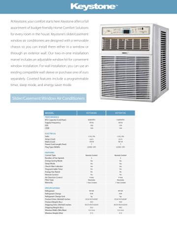 Keystone KSTSW10A 10,000 BTU Slider/Casement Window Air Conditioner Specification | Manualzz