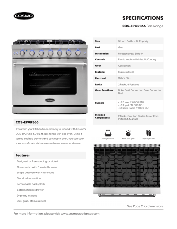 Cosmo COS-EPGR366 Range Specification | Manualzz